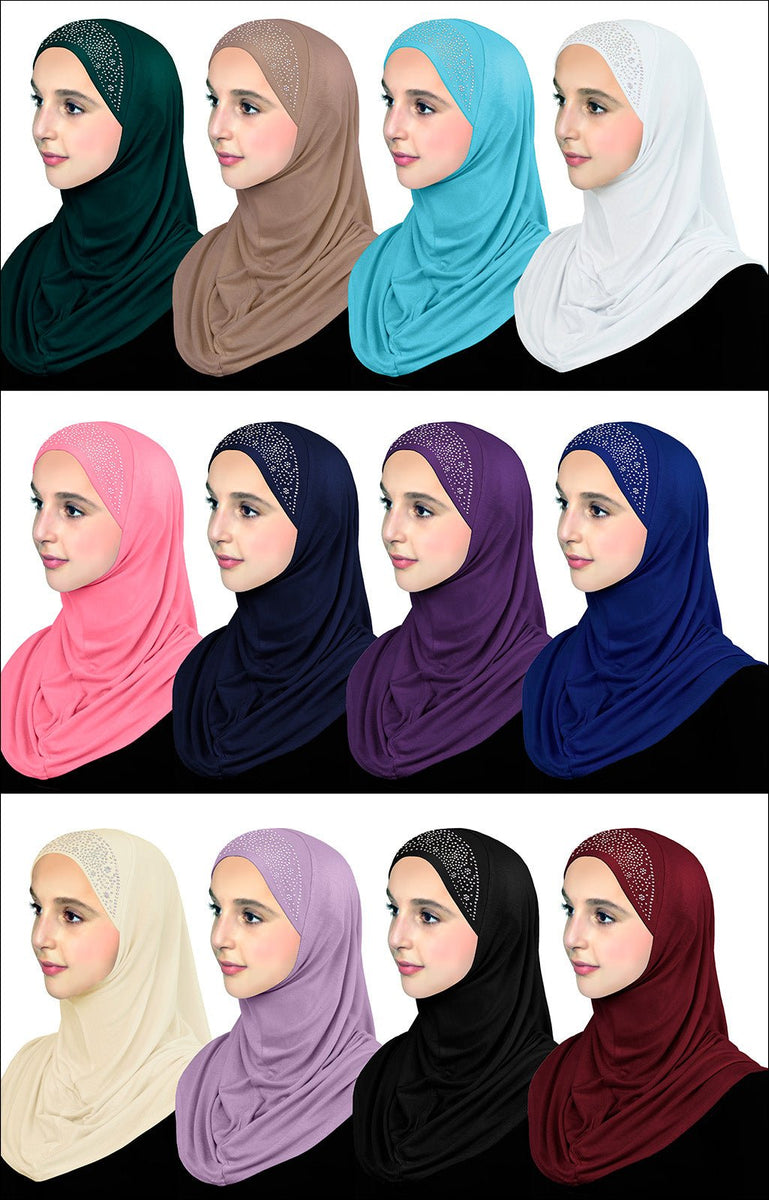 Wholesale 1 Dozen Aiyah Amira Hijab JUNIOR'S SIZE 1 piece Lycra with R ...