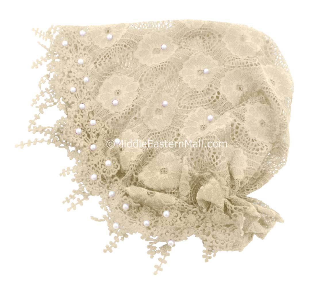 Salma Lace Hijab Caps with Pearl Beads is available in 12 Colors ...