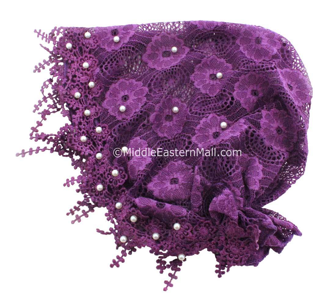Salma Lace Hijab Caps with Pearl Beads is available in 12 Colors ...