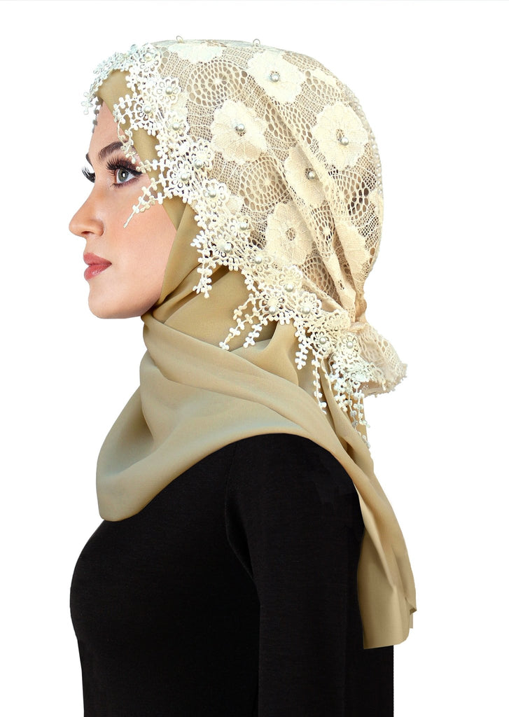 Salma Lace Hijab Caps with Pearl Beads is available in 12 Colors ...