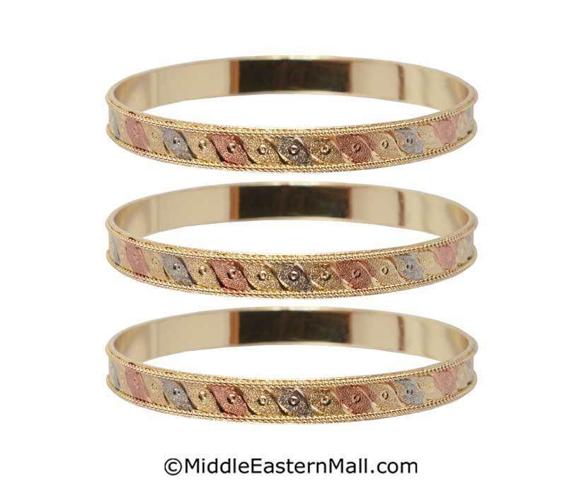 Tri-Color Bangle Bracelets Oro Laminado Set of 3 Gold Plated one year ...